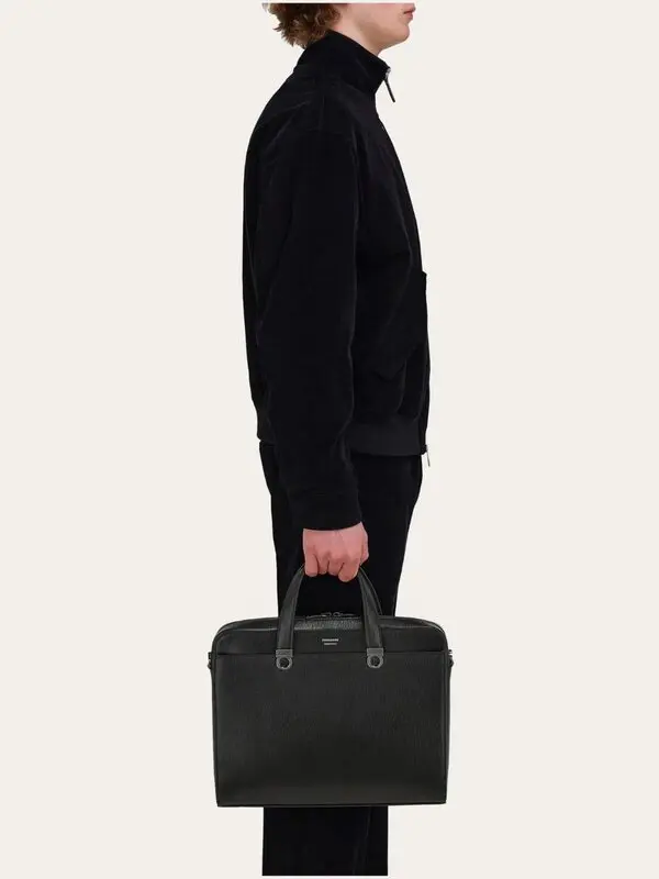 FERRAGAMO Textured Leather Briefcase - Black