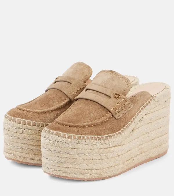 GIANVITO ROSSI Suede Espadrille Wedge Mules