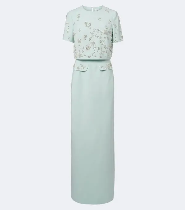 Oscar De La Renta Embellished Wool-blend Bustier Gown - Green