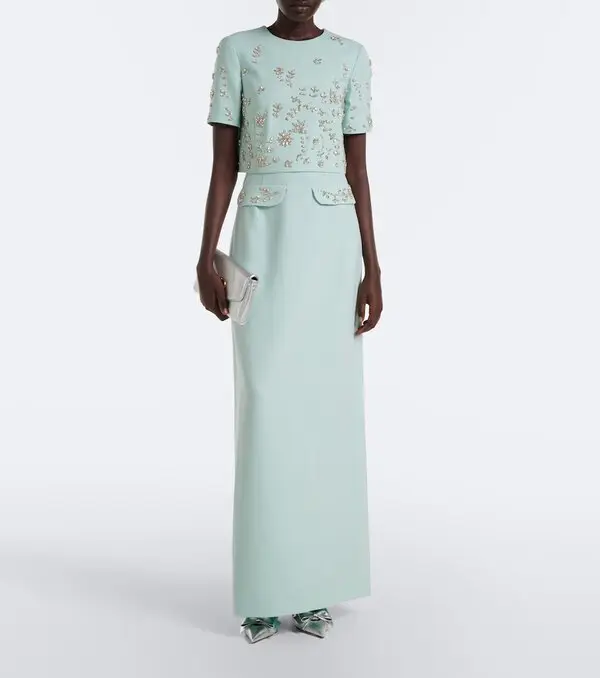 Oscar De La Renta Embellished Wool-blend Bustier Gown - Green