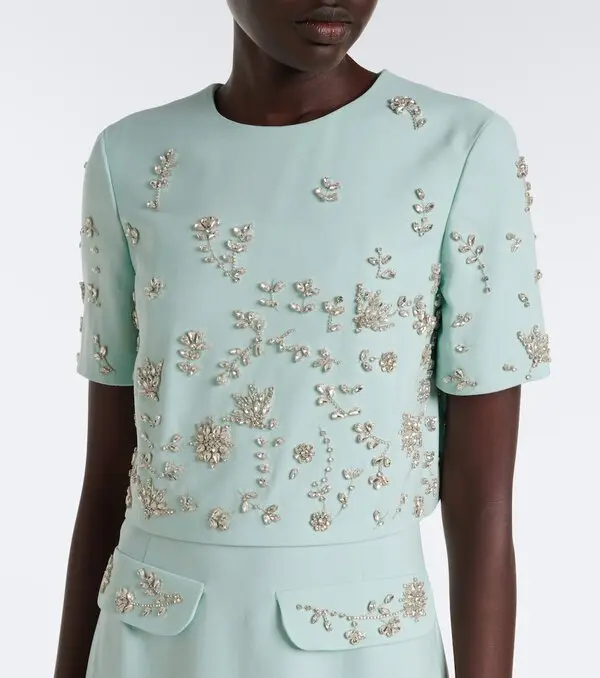 Oscar De La Renta Embellished Wool-blend Bustier Gown - Green