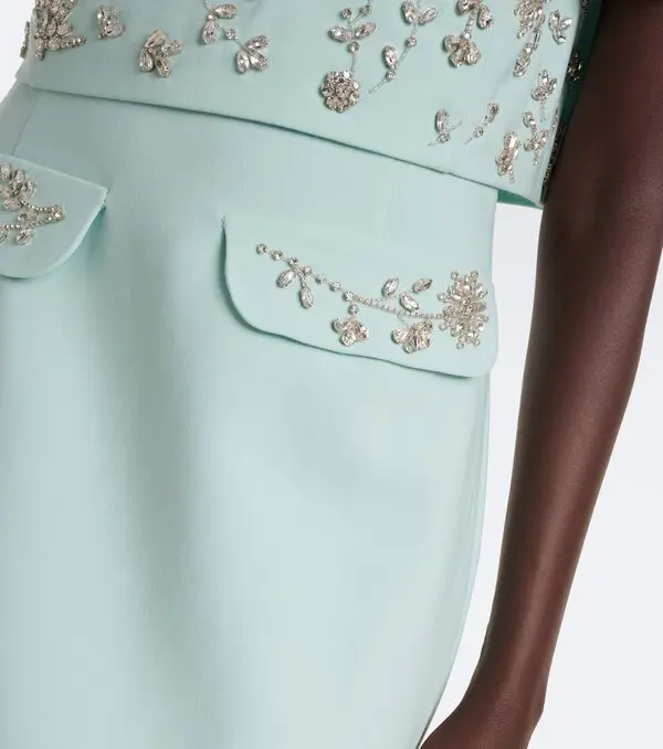 Oscar De La Renta Embellished Wool-blend Bustier Gown - Green