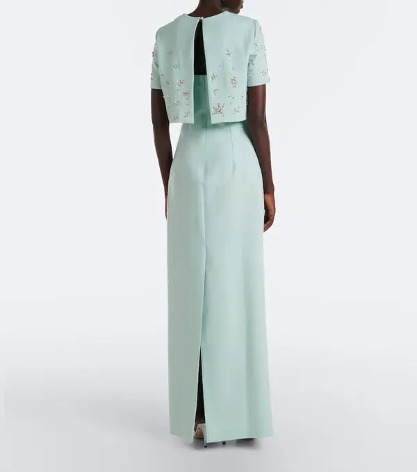 Oscar De La Renta Embellished Wool-blend Bustier Gown - Green