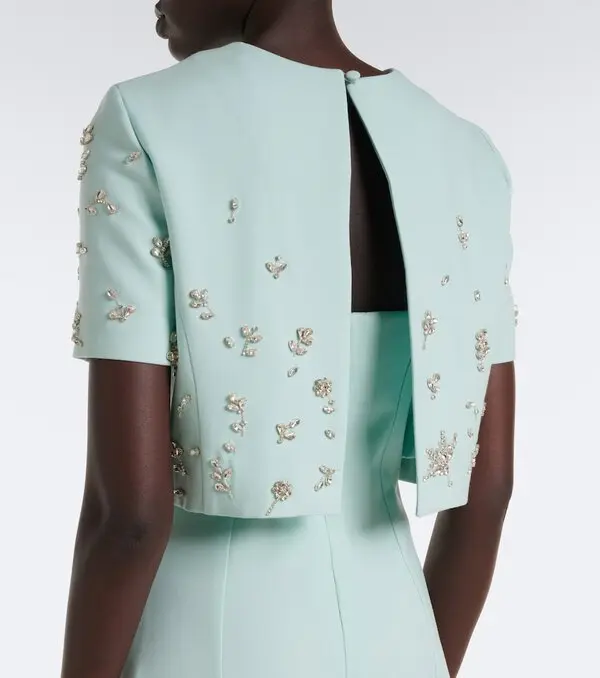 Oscar De La Renta Embellished Wool-blend Bustier Gown - Green
