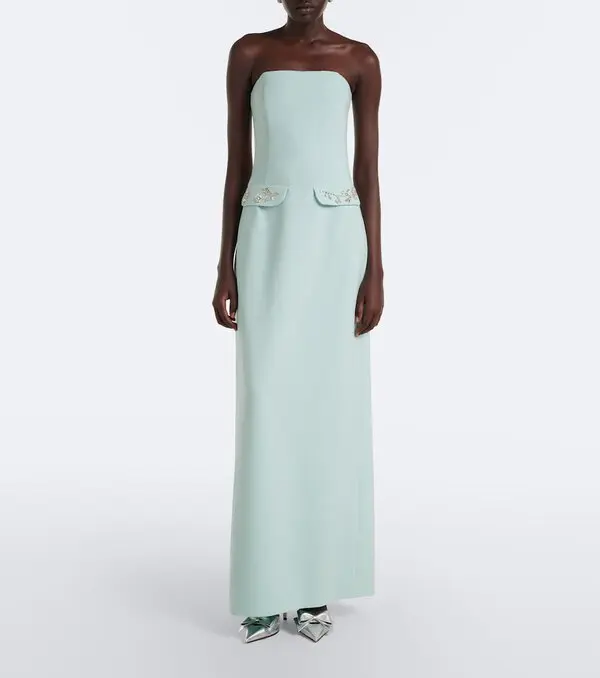 Oscar De La Renta Embellished Wool-blend Bustier Gown - Green