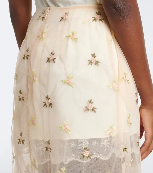 Simone Rocha Embroidered Tulle Midi Skirt