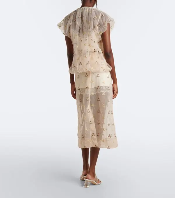 Simone Rocha Embroidered Tulle Midi Skirt