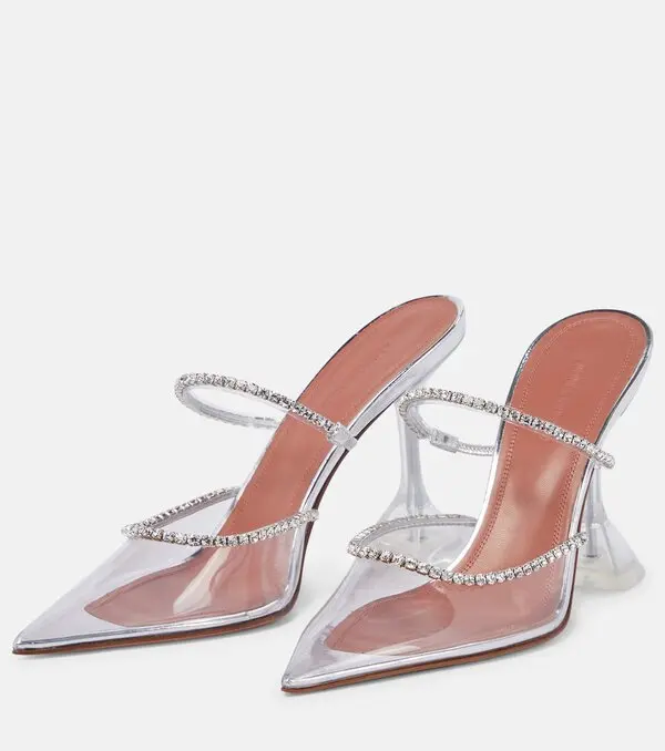 Amina Muaddi Gilda Embellished Pvc Mules