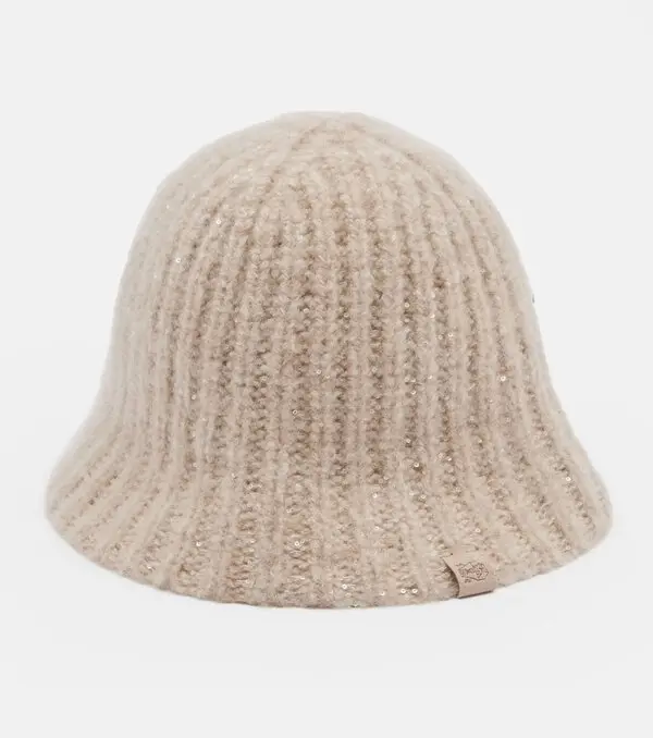 Brunello Cucinelli Sequined Cashmere-blend Bucket Hat - Beige