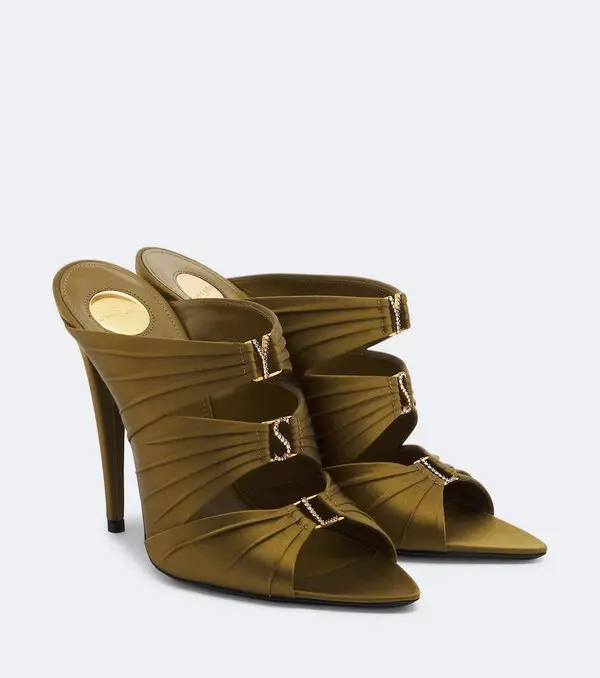 Saint Laurent Emilie Embellished Crêpe Satin Mules - Gold