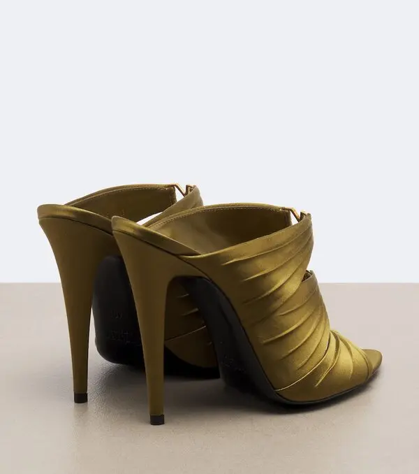 Saint Laurent Emilie Embellished Crêpe Satin Mules - Gold
