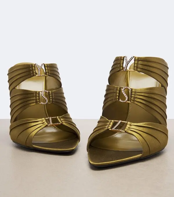 Saint Laurent Emilie Embellished Crêpe Satin Mules - Gold