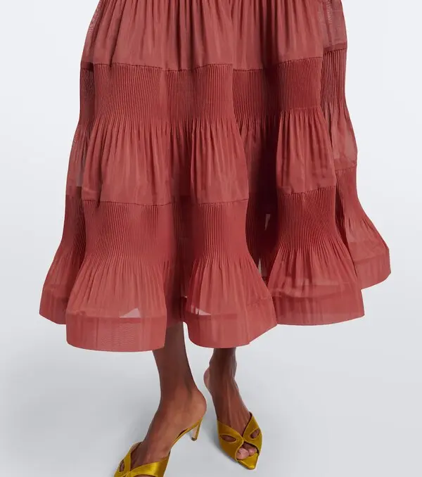 Zimmermann Pleated Tiered Midi Skirt