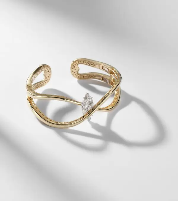 Yeprem 18kt Yellow And White Diamond Cuff Bracelet
