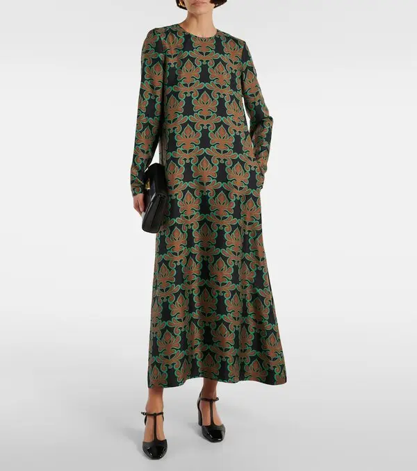 La DoubleJ Swing Printed Silk Twill Midi Dress
