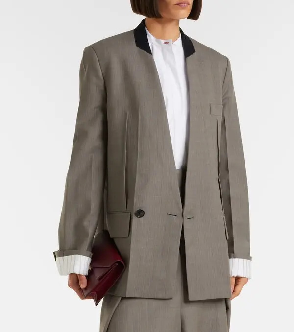Victoria Beckham Herringbone Virgin Wool Blazer