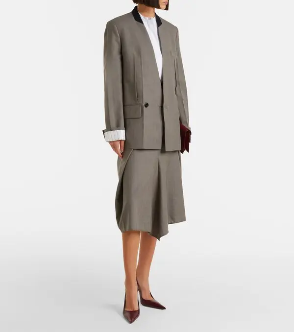 Victoria Beckham Herringbone Virgin Wool Blazer