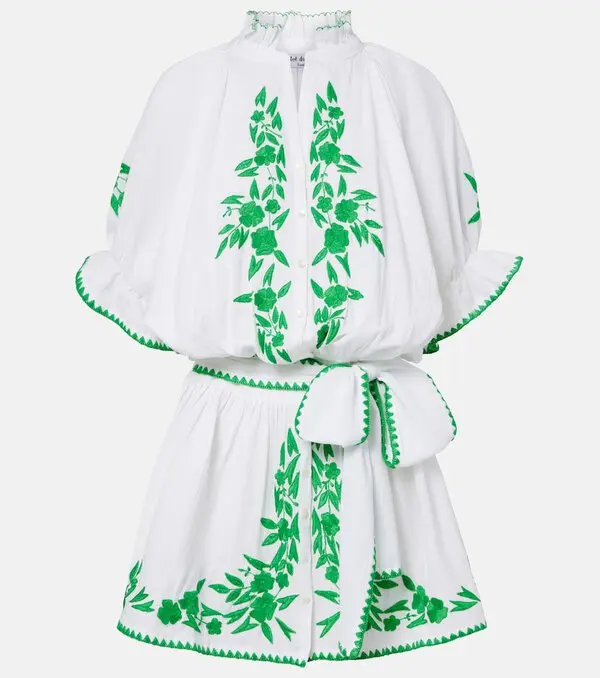 JULIET DUNN Embroidered Cotton And Linen Minidress