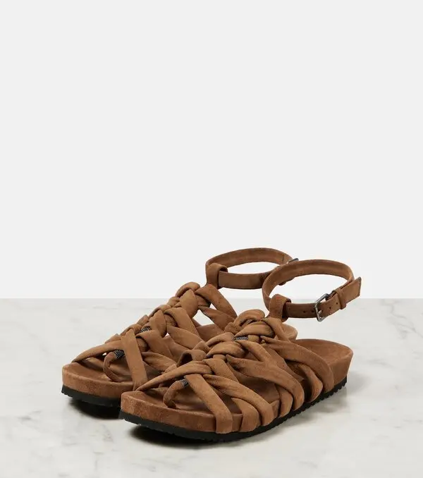 Brunello Cucinelli Suede Strappy Sandals With Buckle Fastening