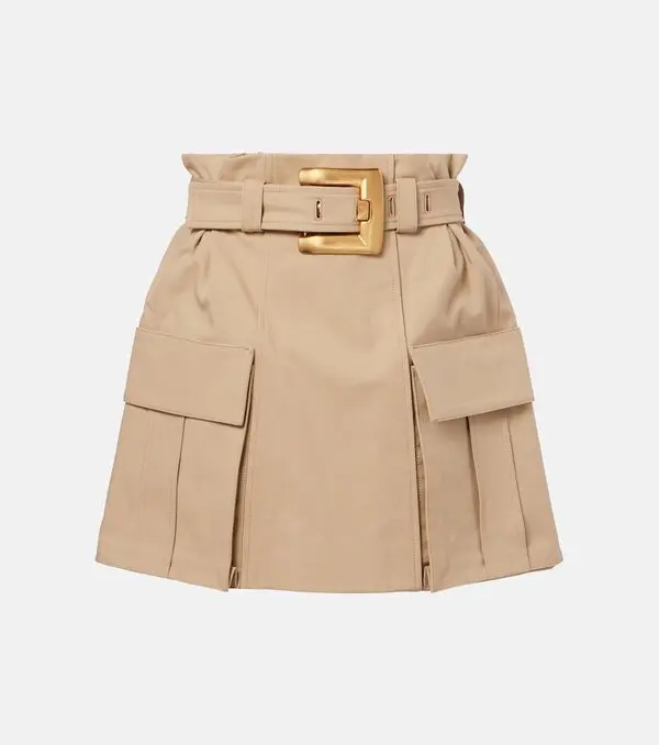 Balmain Belted Cotton Gabardine Miniskirt