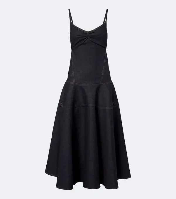 Jacquemus Pina De-nîmes Gathered Denim Midi Dress - Blue