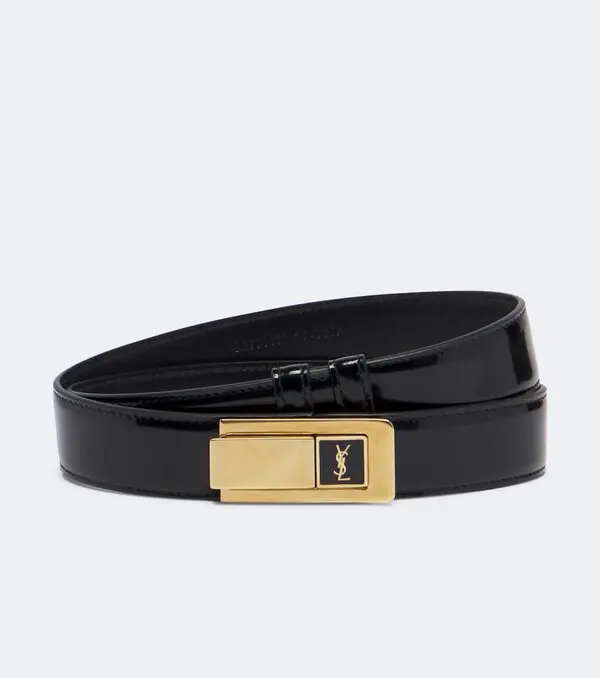 Saint Laurent Cassandre Patent Leather Belt - Black