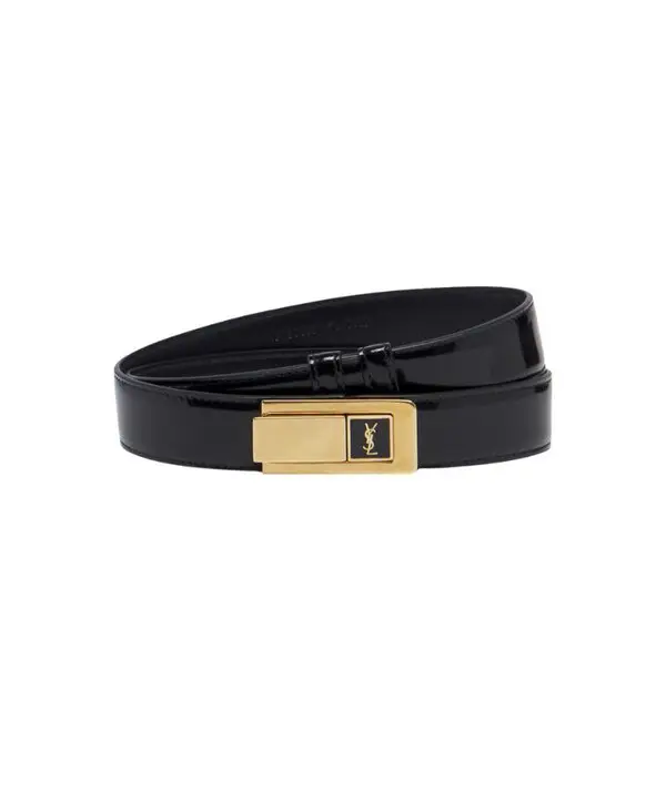 Saint Laurent Cassandre Patent Leather Belt - Black