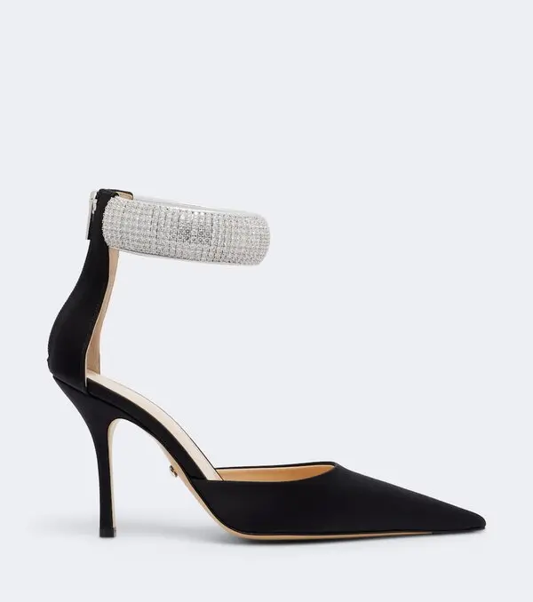 Mach & Mach Embellished Satin Pointed Toe Pumps