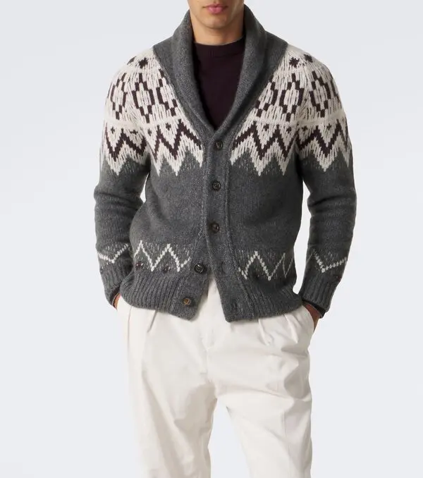 Eleventy Cashmere And Silk Jacquard Cardigan
