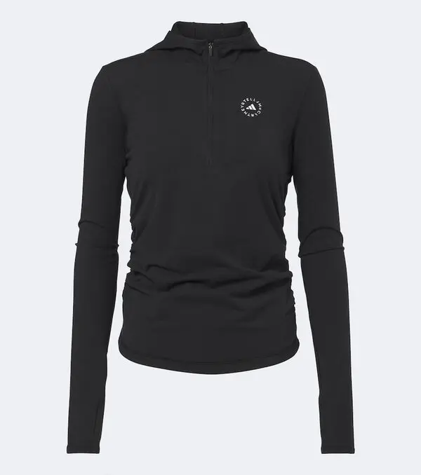 Adidas By Stella McCartney Logo Jersey Half-zip Hoodie - Black