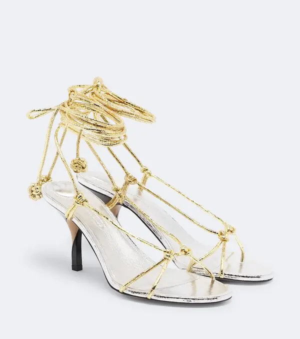 Jacquemus Tourni Metallic Leather Sandals - Gold