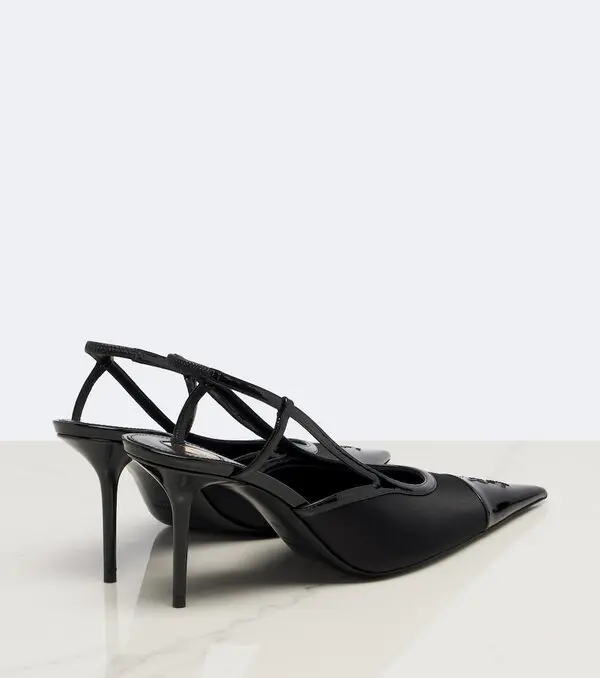 Saint Laurent Renée Satin And Leather Slingback Pumps