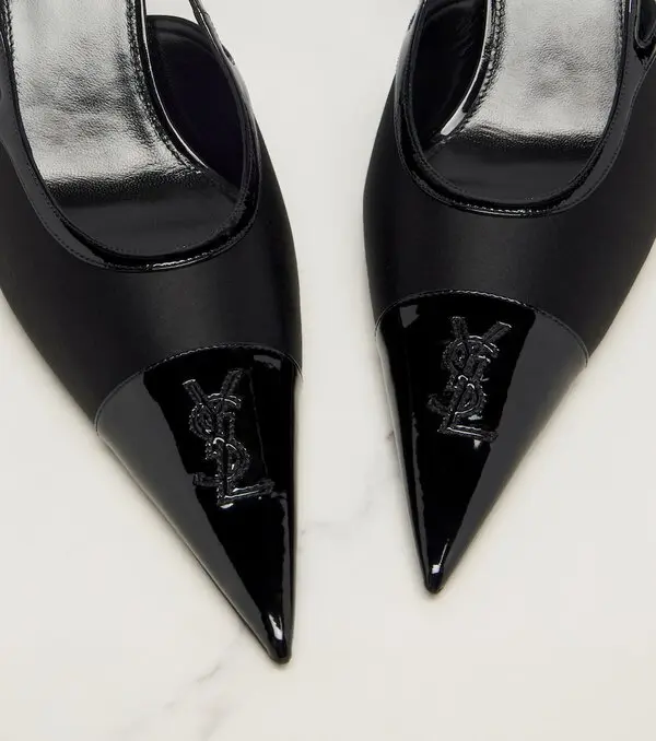 Saint Laurent Renée Satin And Leather Slingback Pumps