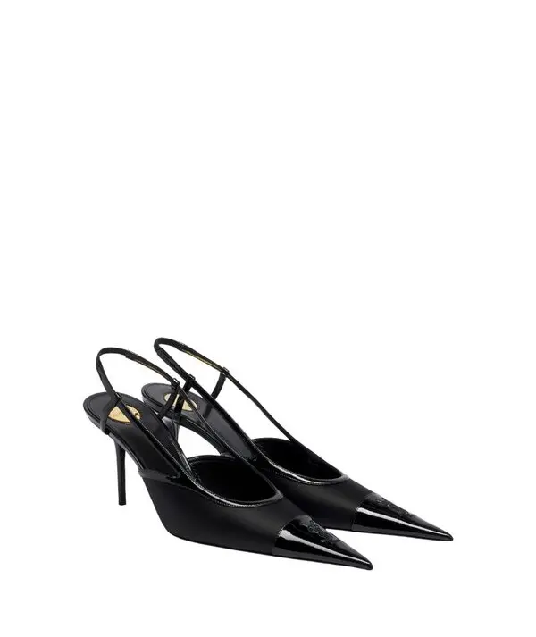 Saint Laurent Renée Satin And Leather Slingback Pumps - Black