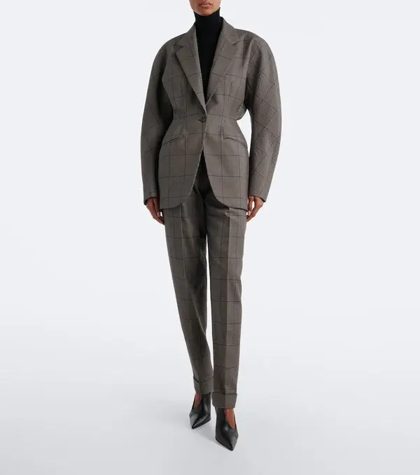 MUGLER Checked Wool Straight Leg Trousers
