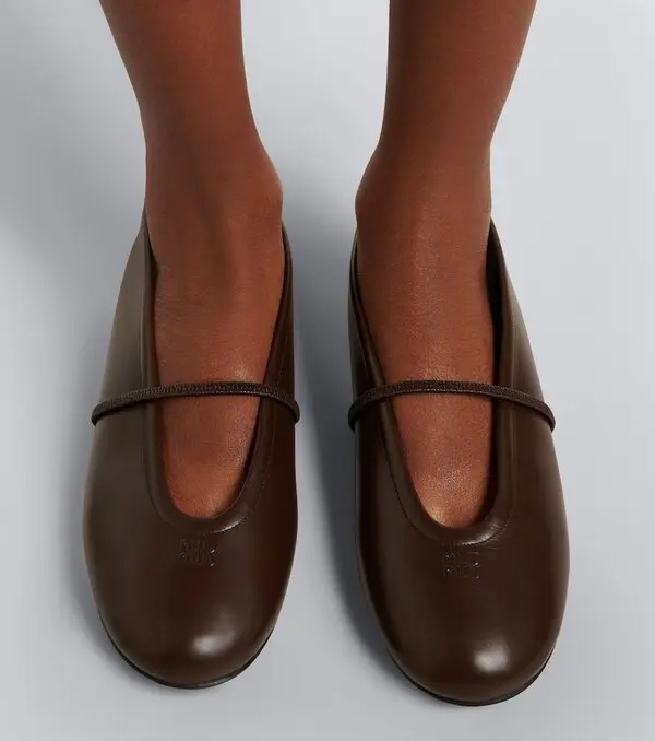 Miu Miu Leather Ballet Flats - Brown