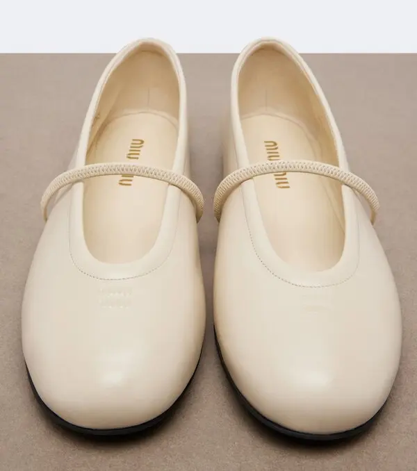 Miu Miu Leather Ballet Flats - White