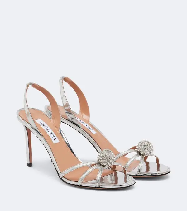 AQUAZZURA Crystal Bubble Leather Slingback Sandals - Silver