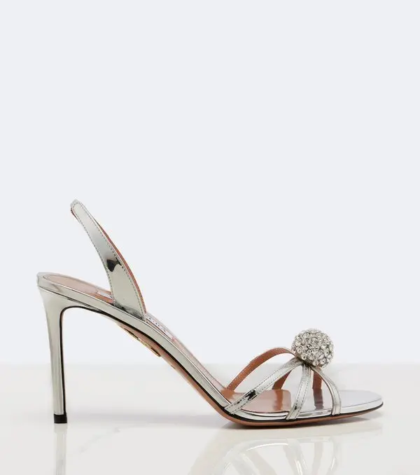 AQUAZZURA Crystal Bubble Leather Slingback Sandals