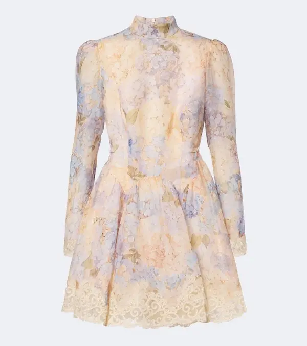 Zimmermann Valiant Floral Silk And Linen Minidress - Beige
