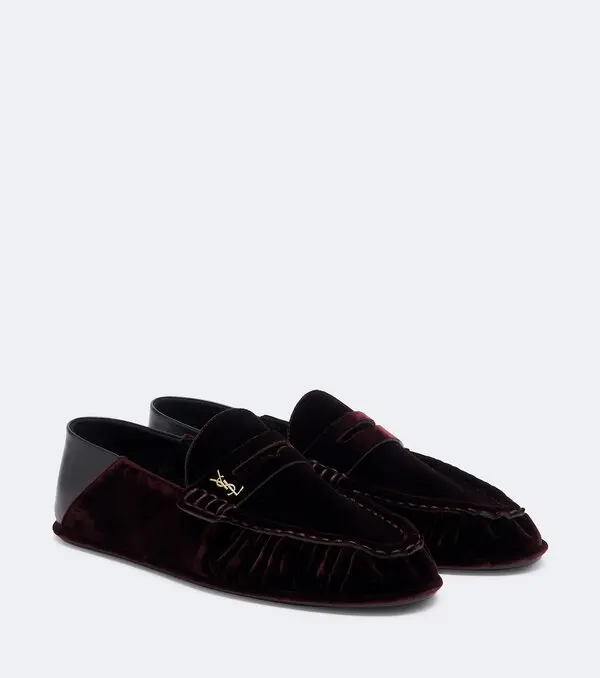 Saint Laurent Le Loafer Velvet Penny Loafers - Burgundy