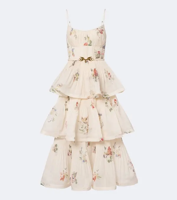 Zimmermann Floral Pleated Tiered Bustier Dress