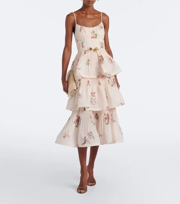 Zimmermann Floral Pleated Tiered Bustier Dress