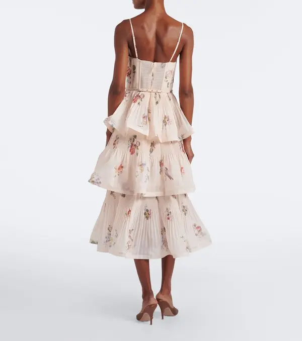 Zimmermann Floral Pleated Tiered Bustier Dress
