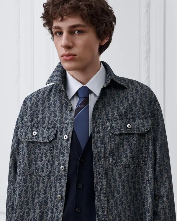 Dior Regimental Neck Tie With Jacquard Stripe And Embroidery