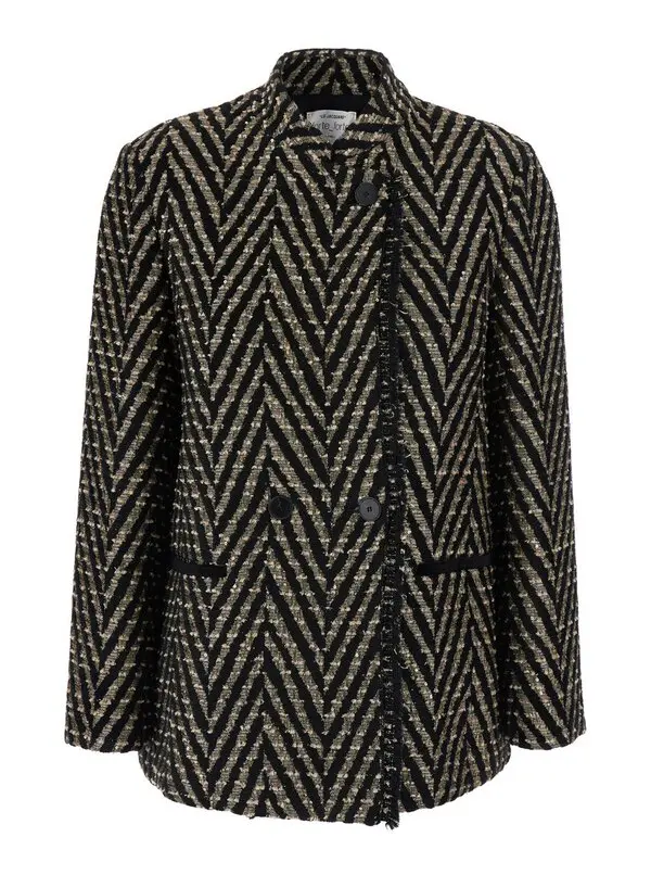 FORTE_FORTE Chevron Motif Sequined Tech Fabric Jacket - Multicolor