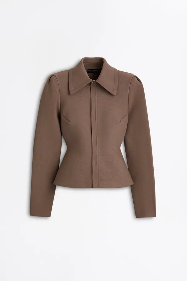 Scanlan Theodore Crepe Knit Peplum Collar Jacket