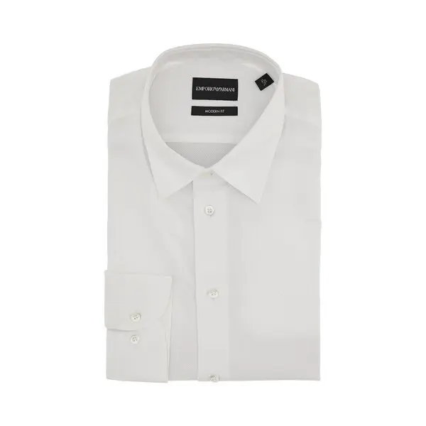 Emporio Armani Jacquard Cotton Modern Fit Shirt - White