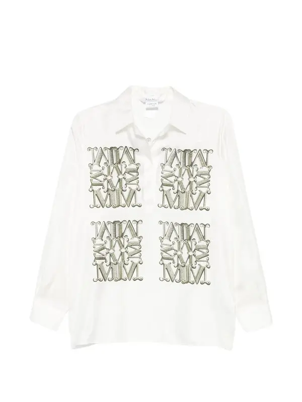 Max Mara Classic Collar Shirt With Embroidered Monogram - Beige