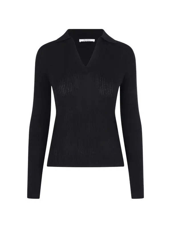 Max Mara Ribbed Knit Collared Sweater - Black